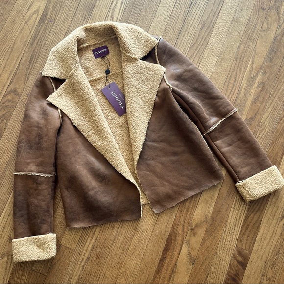 Vigoss | Jackets & Coats | Vigoss Faux Shearling Jacket Moto Style Sherpa Notch Collar Size ...